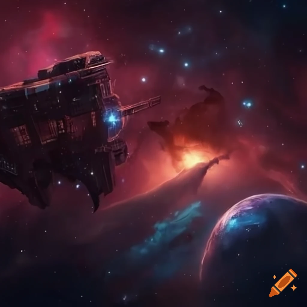 A fantasy sci-fi cargo ship is stuck in a nebula on Craiyon