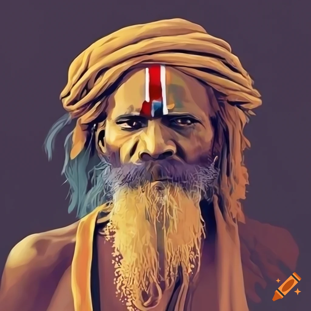 Posterized effect minimalist hollywood movie poster of indian sadhu ...