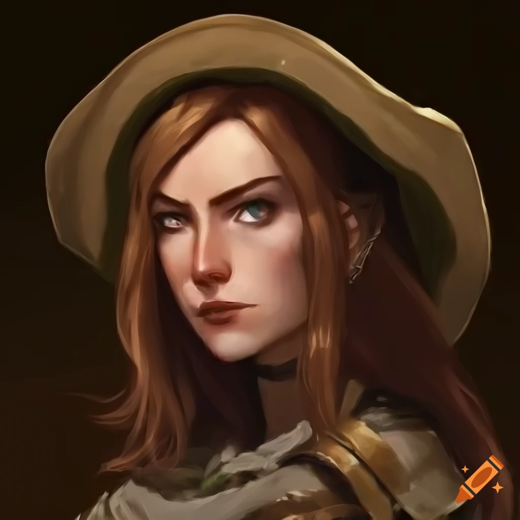 Bored dnd female ranger, poncho, brown hair, musketeer hat, 4k, high ...