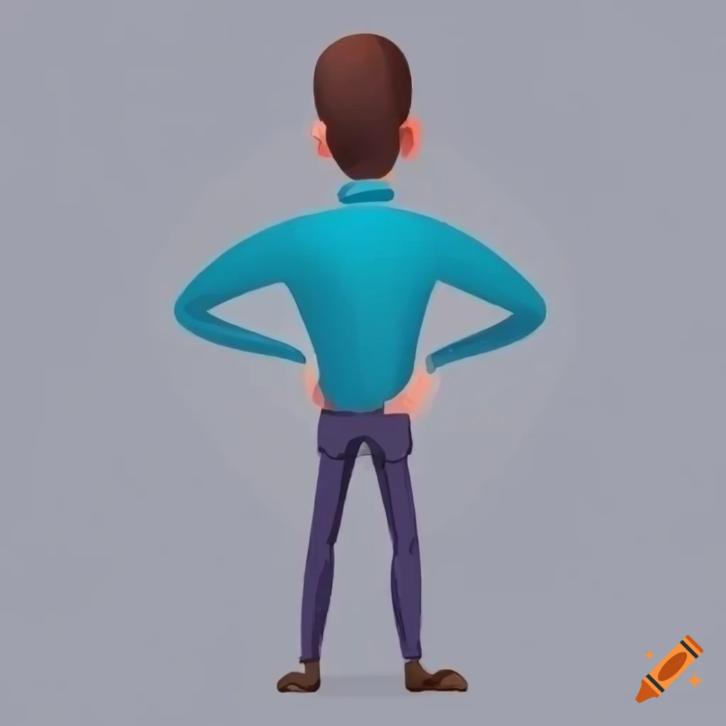 A man with a blue shirt viewed from behind full body -cartoon style on ...