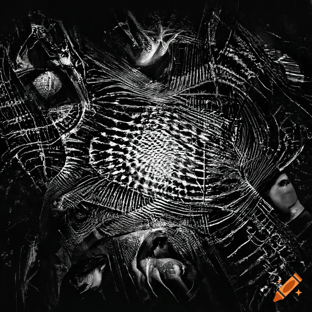 Dadaistic collage about relativity and atoms, in black and white ...