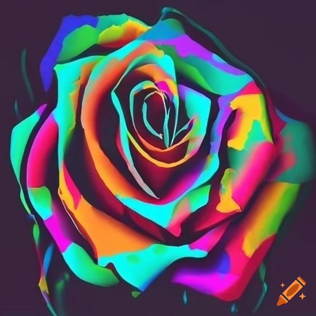 Pop art rose with vibrant colors on black background