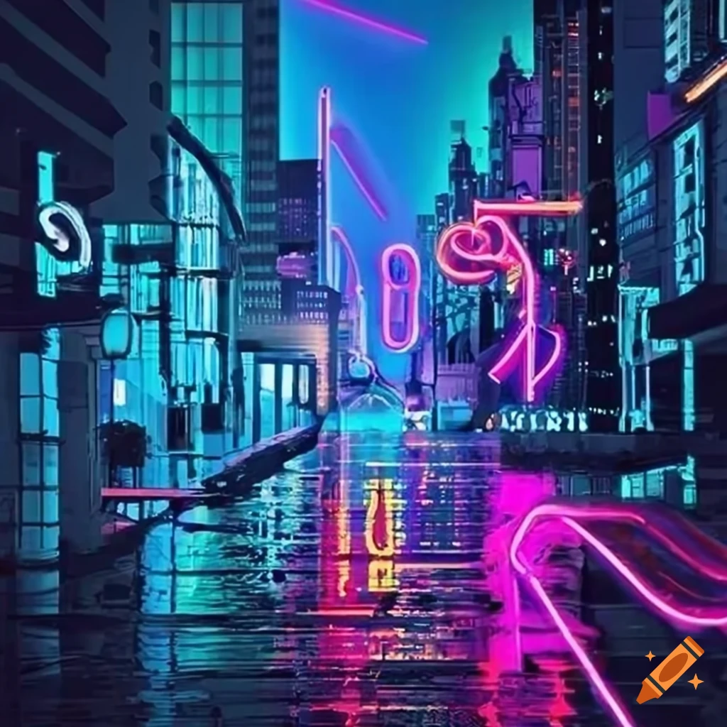 Create a captivating neon art piece inspired by a bustling nightscape ...