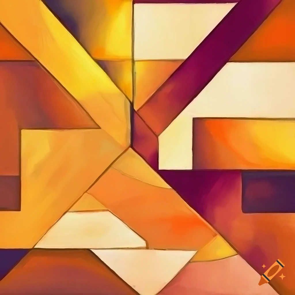 Cubist abstract triangles and curves painting, in cubist style, with cubist earth tones, autumn ...