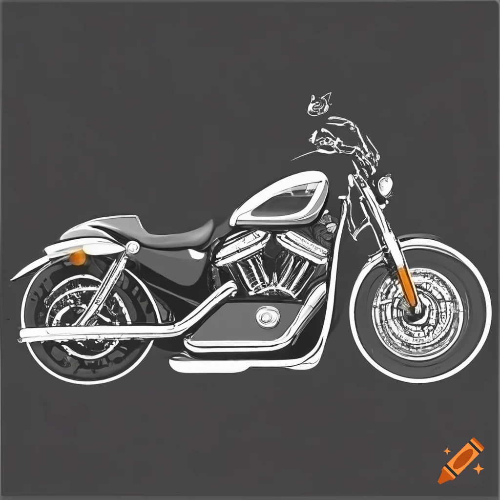 Harley davidson 883 stylized view from the side, black and white on Craiyon