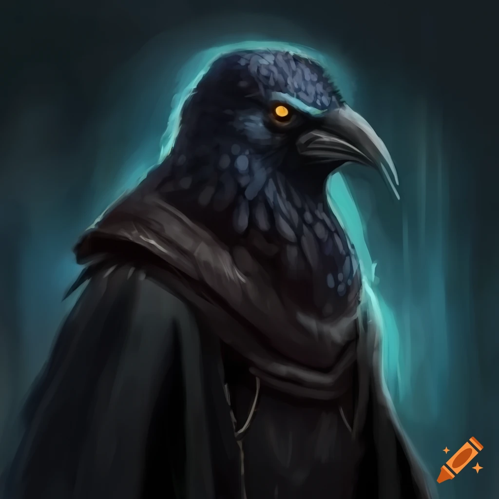A majestic raven, d&d character portrait on Craiyon