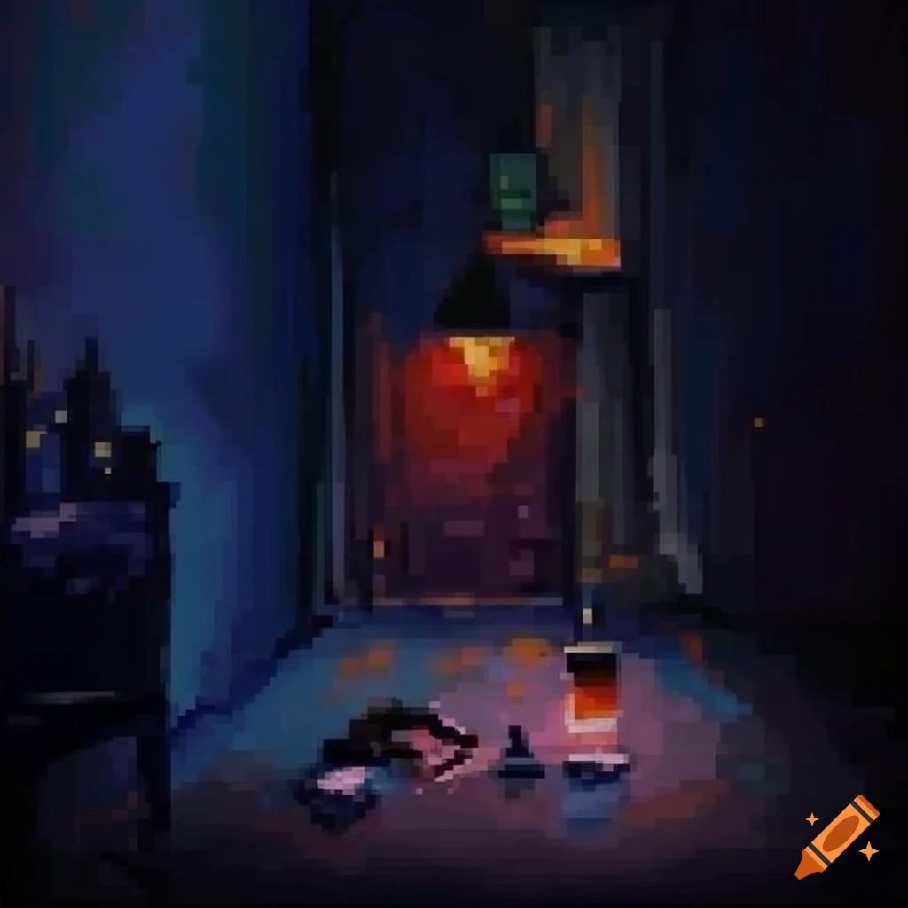 Night living room pixel art on Craiyon
