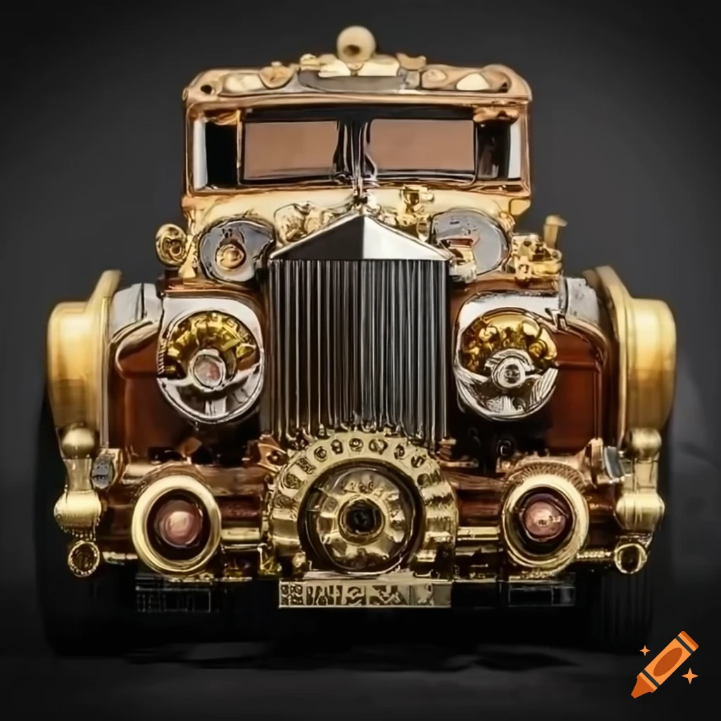 Extremely detailed steampunk Rolls-Royce Phantom with brass gears and ...
