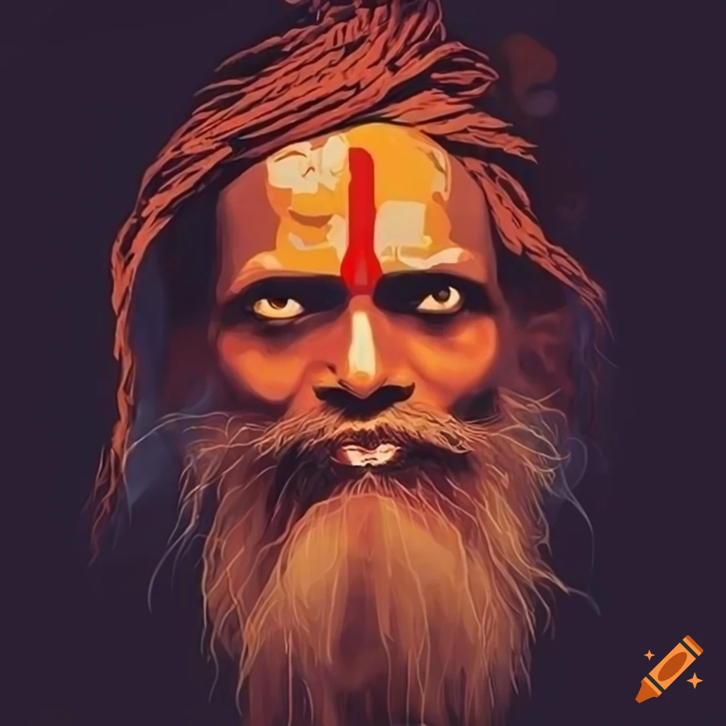 Posterized effect minimalist hollywood movie poster of indian sadhu ...