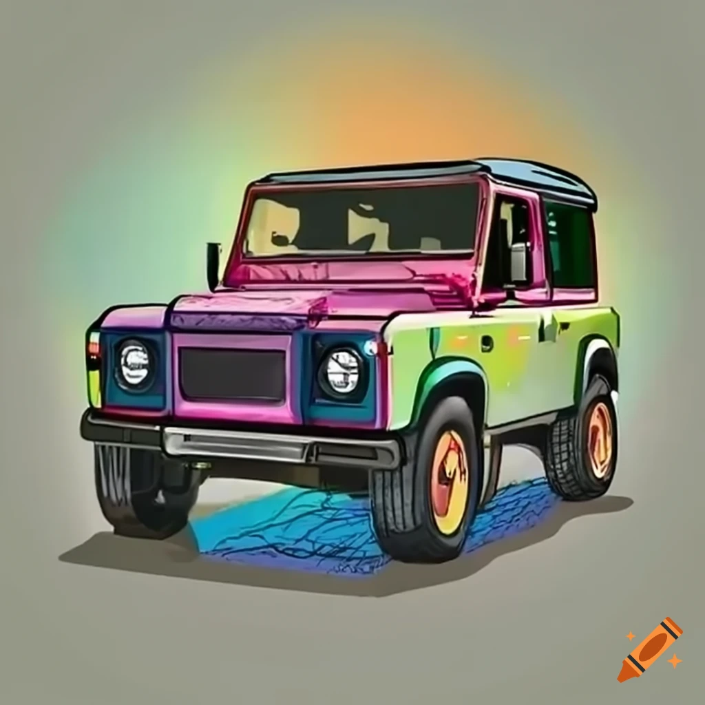 Land rover defender with bold colours on Craiyon
