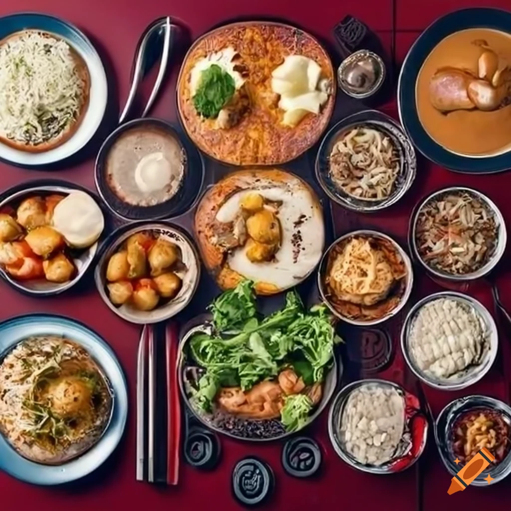 Panoramic view of Māori cuisine with traditional dishes and ingredients ...