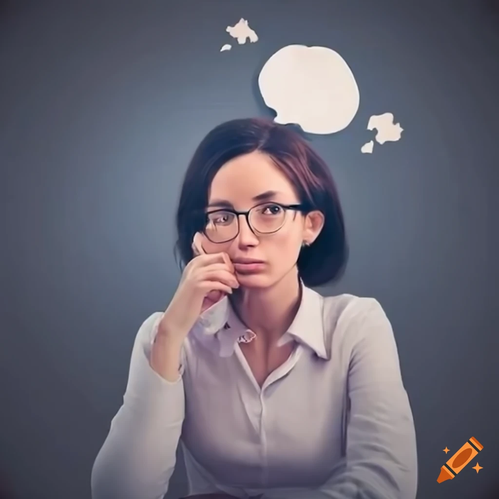 A teacher having a thought while sitting at her desk thought bubble