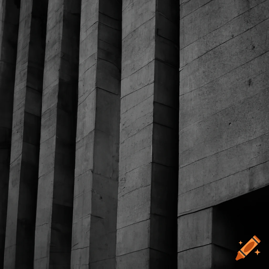 Brutalist structure, urban, abstract, closeup, misty atmosphere on Craiyon