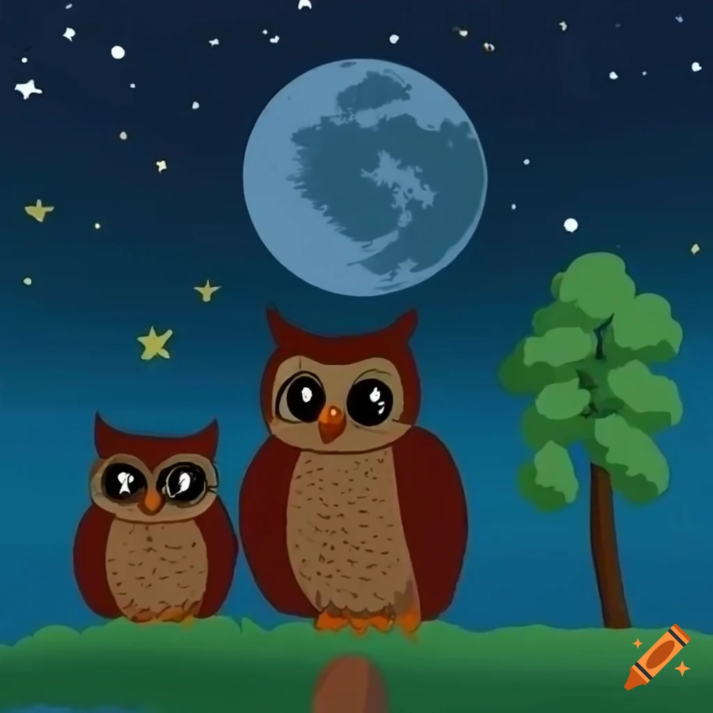 Owl With Moon At Night