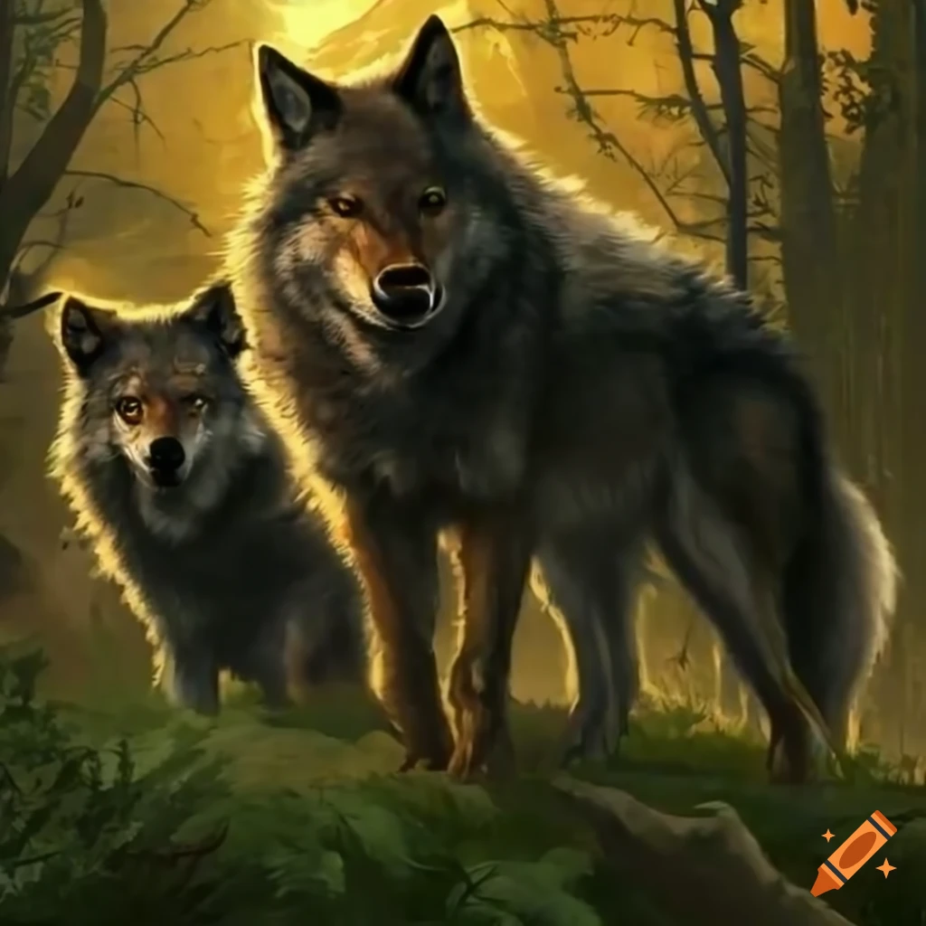 Portrait of a pack of wolves in the forest in the "dungeons & dragons ...