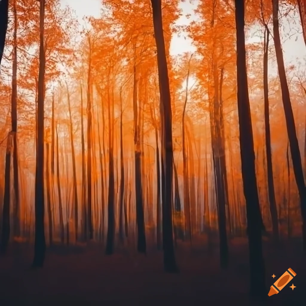 Orange forest with clouds