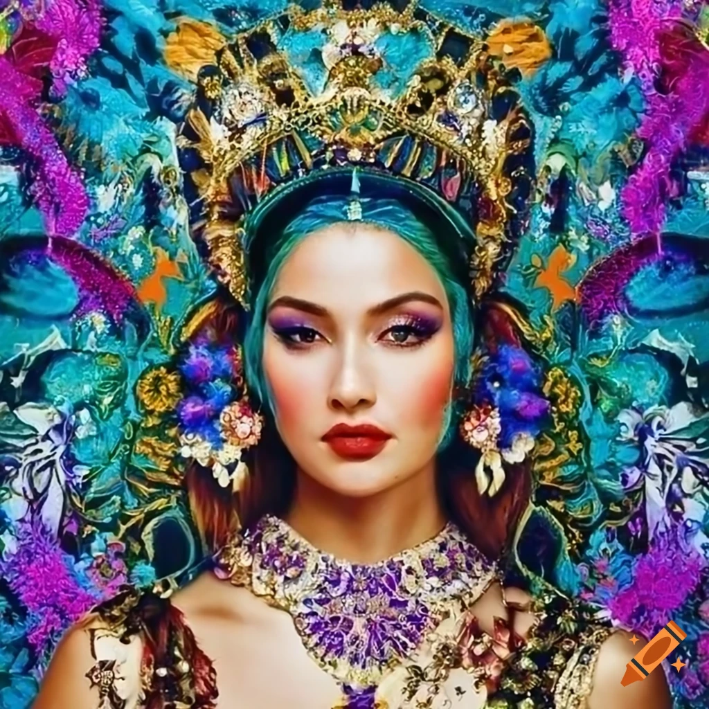 Intricate portrait of exotic, high fashion, young female, extravagant ...