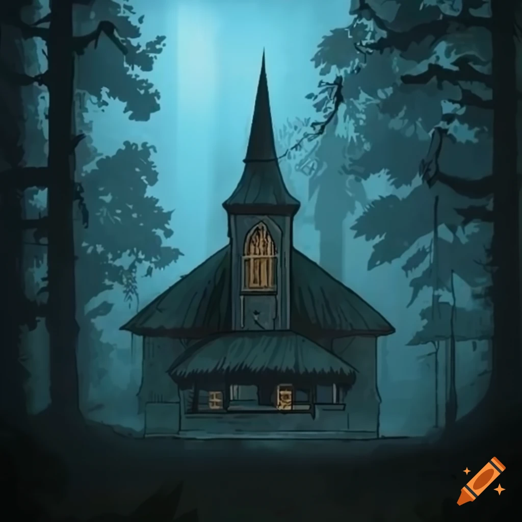 A wooden church emerging from the misty forest in ordem paranormal rpg ...