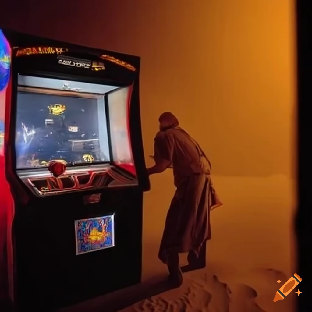 Arcade game in the desert sandstorm on Craiyon