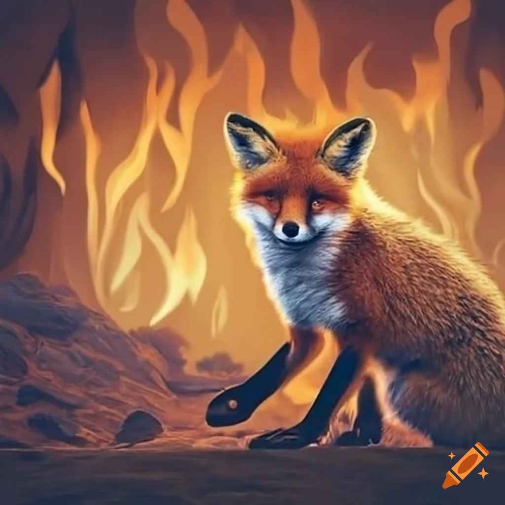 A fox escapes from the fire on Craiyon