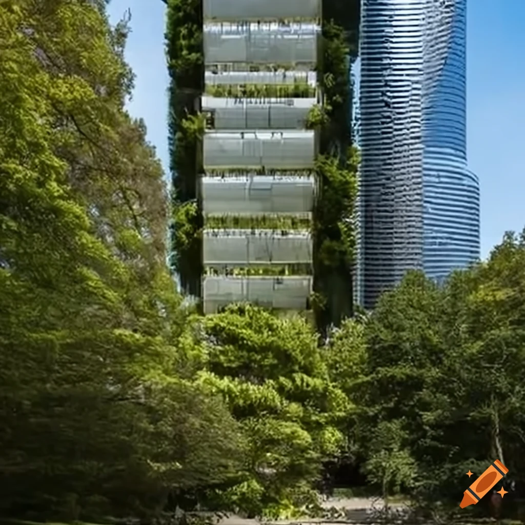 Organic highrise tower in america with garden facade on Craiyon