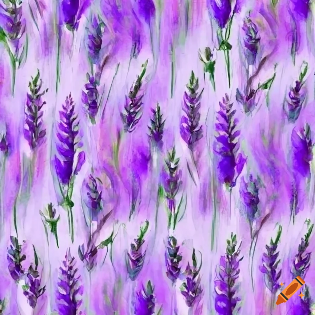 A seamless watercolor lavender pattern on white background