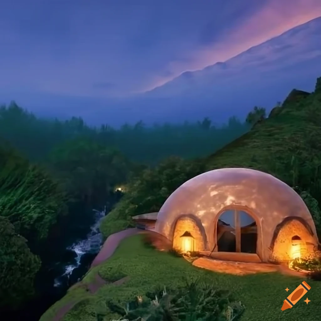 Multi-level earthship, outdoor terraces, hobbit house, lush tropical ...