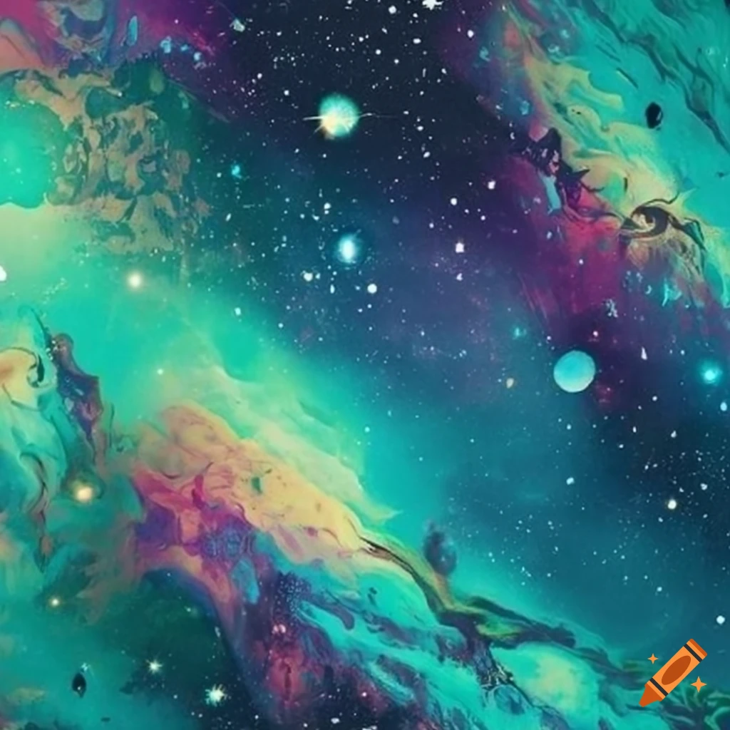 Cosmic wallpaper, teal on Craiyon