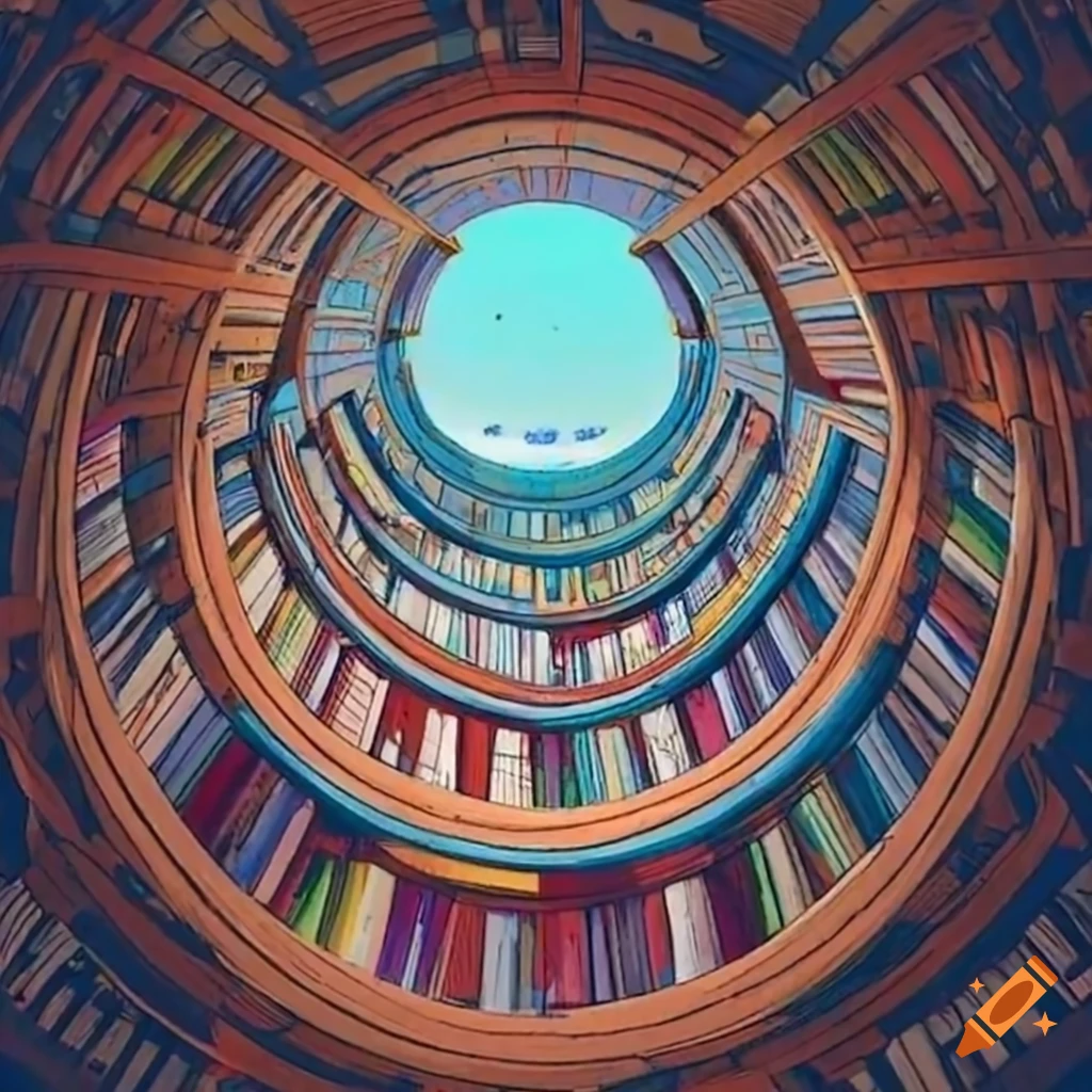 Interior of a spherical building with books