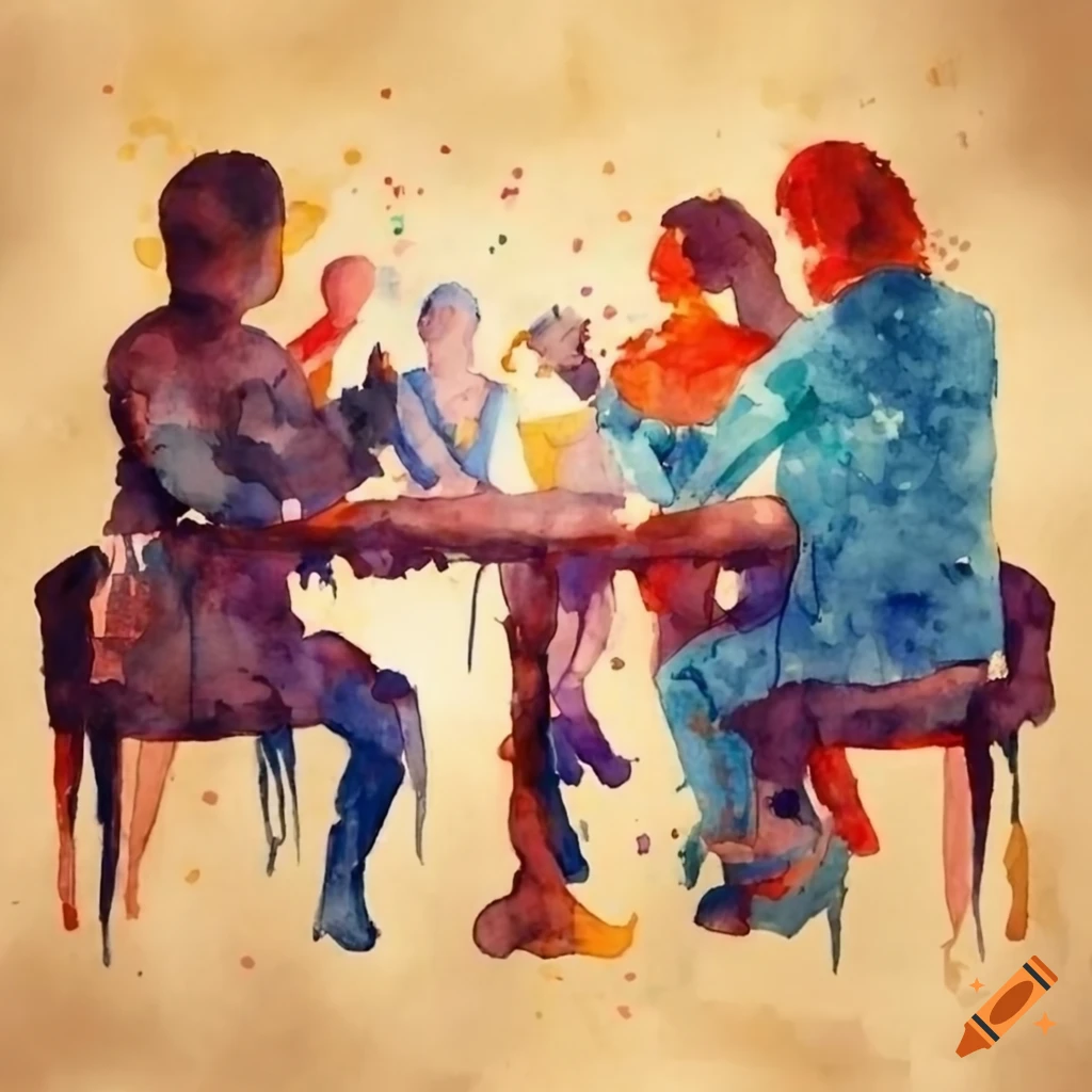 Group of people having a meeting watercolor on Craiyon