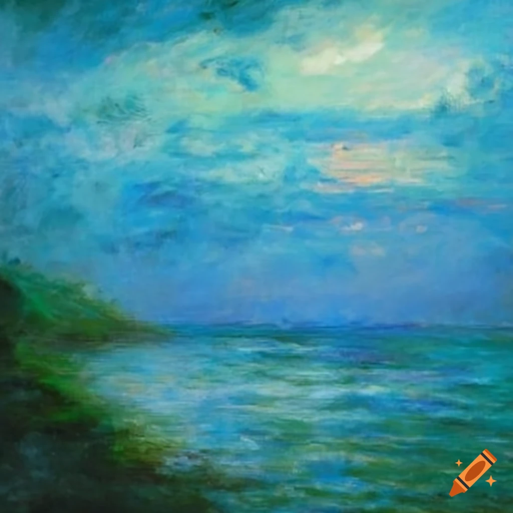 Monet light blue and green sea landscape