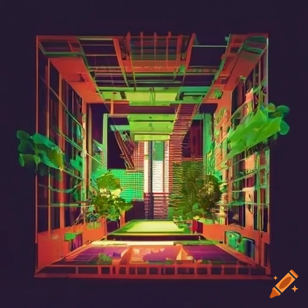 Solarpunk square filled with plants and technology on Craiyon