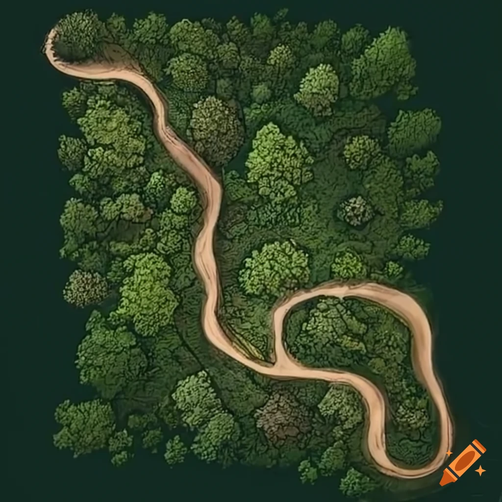 Map aerial view of a forest trail on Craiyon