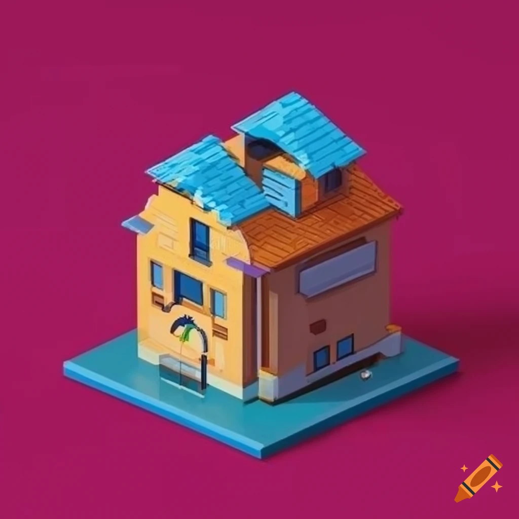 Pixelated isometric house on Craiyon