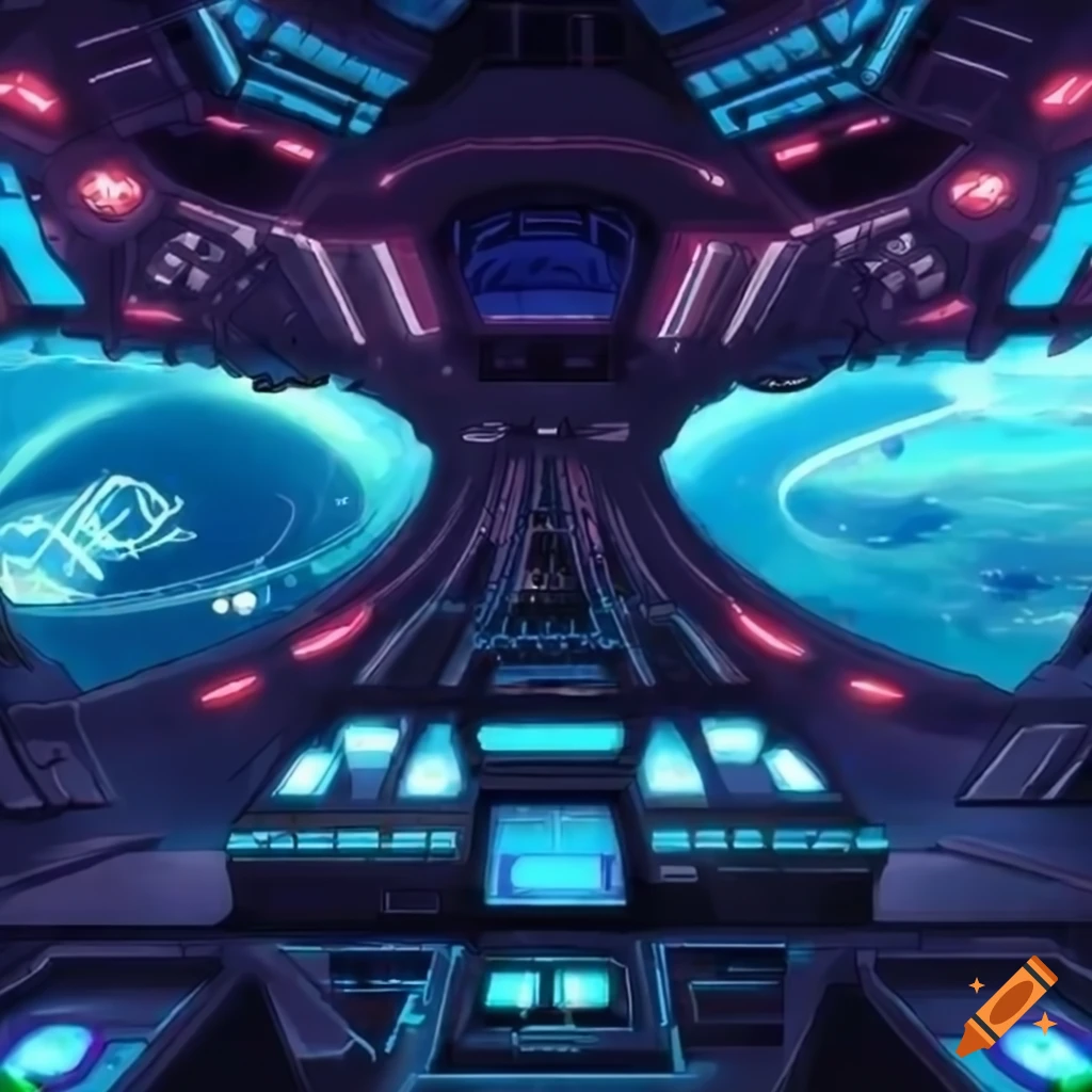 Anime spaceship control-center on Craiyon