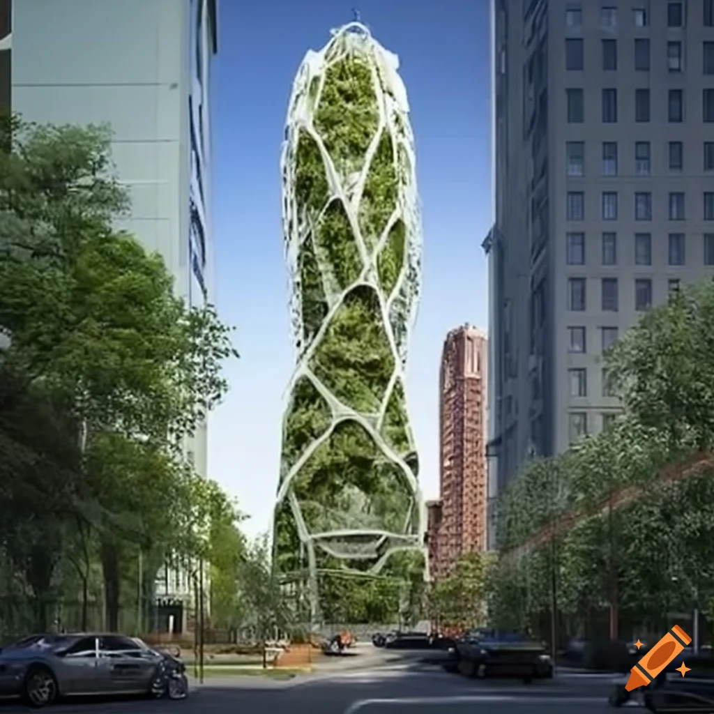 Organic highrise tower in america with garden facade on Craiyon