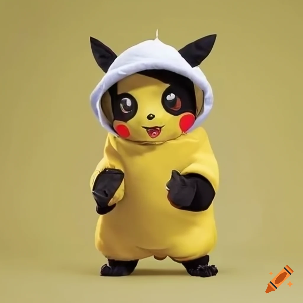 Pikachu wearing panda hoodie costume