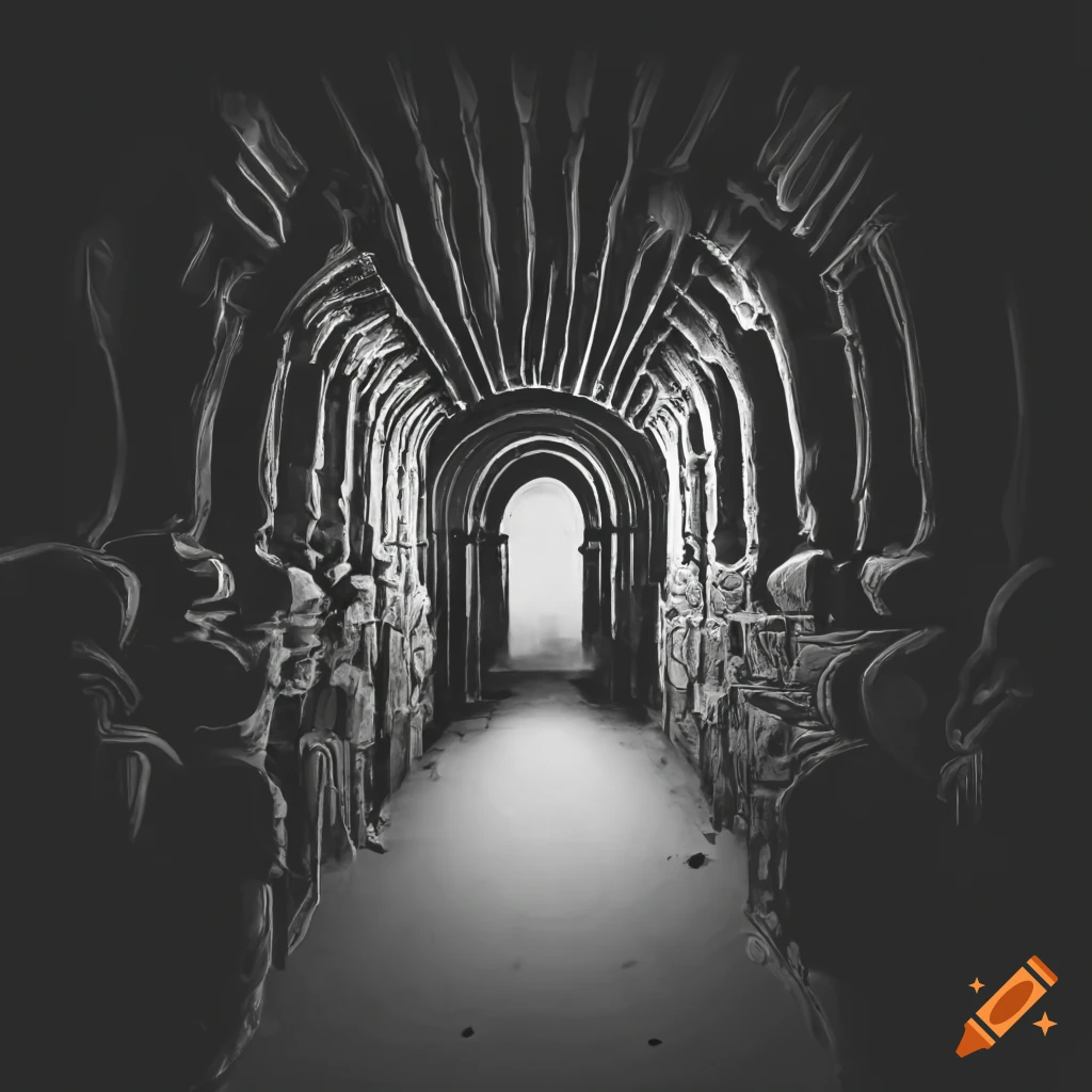 Black and white icon. side view of an ancient crypt