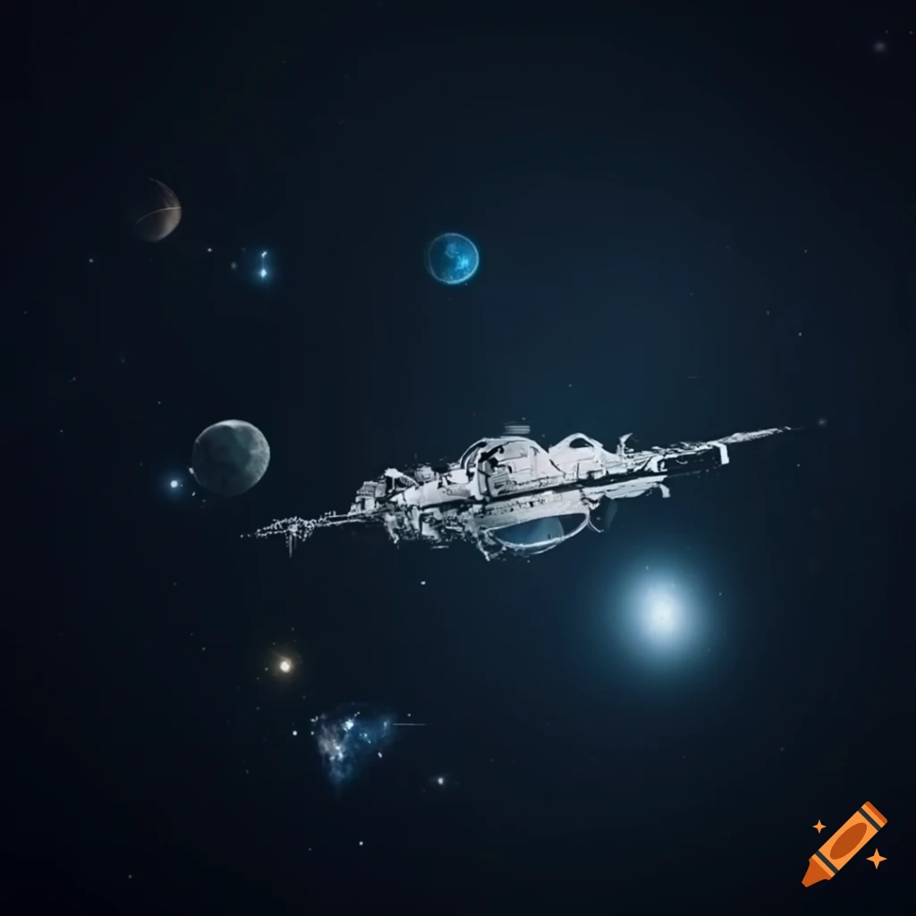 Cinematic photo of sci-fi spacecraft floating among planets on Craiyon