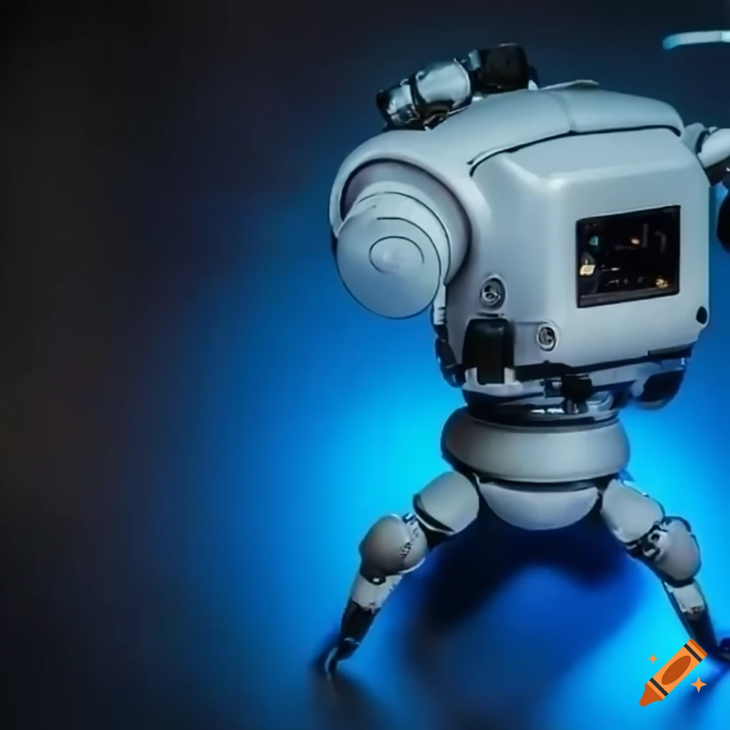 A round shaped robot with 4 arms 2 in the back and 2 in the front. a ...