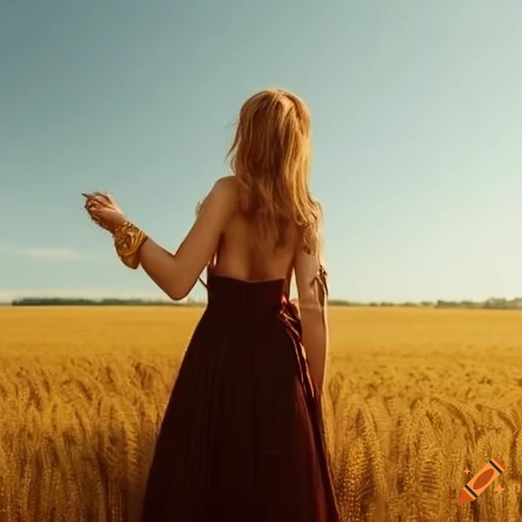 Young lady in field of rye on Craiyon