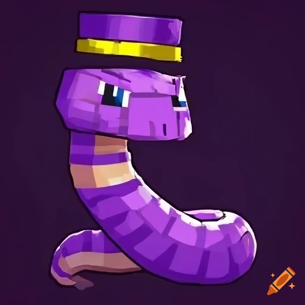 Purple minecraft snake wearing a hat