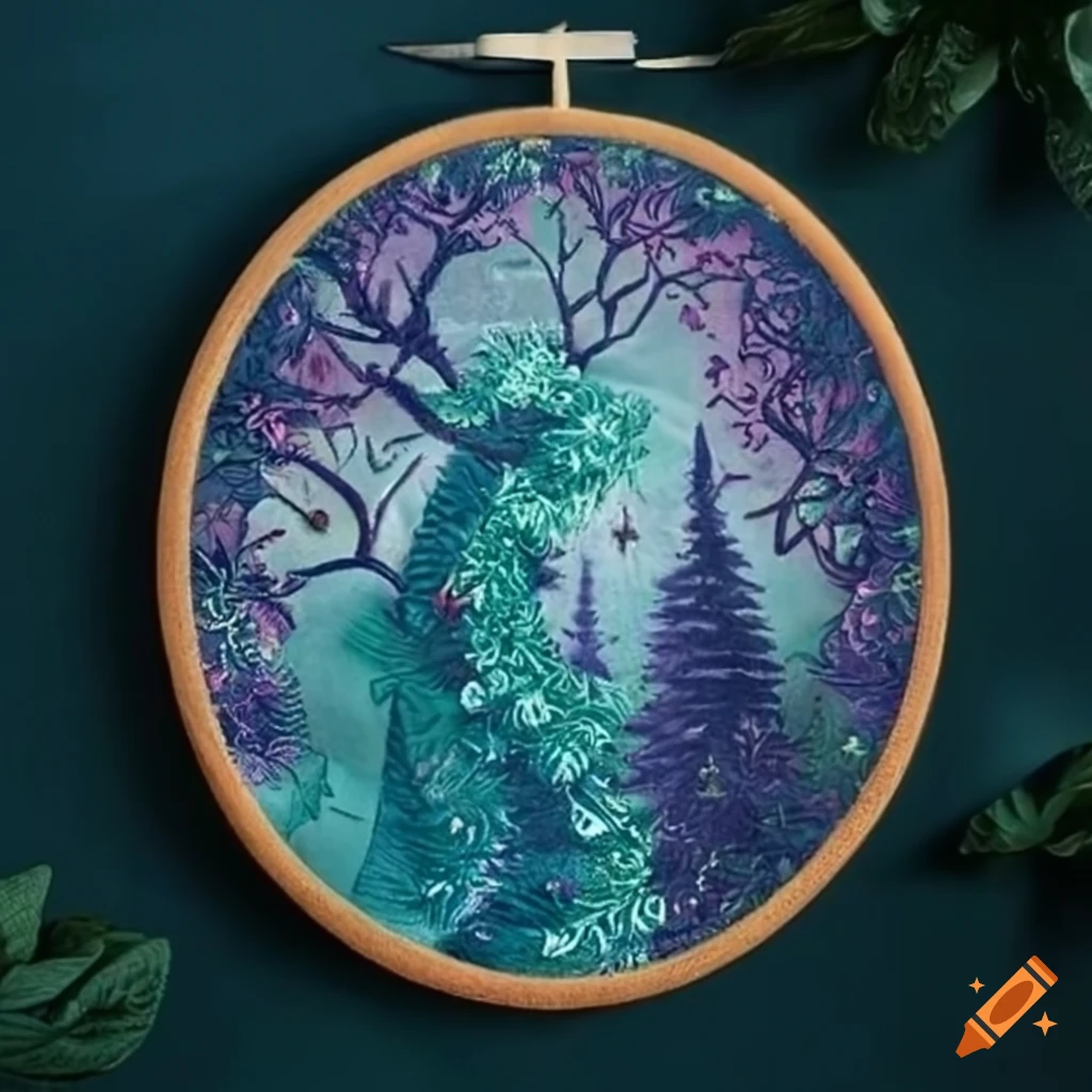 Magical mystical embroidery forest on Craiyon