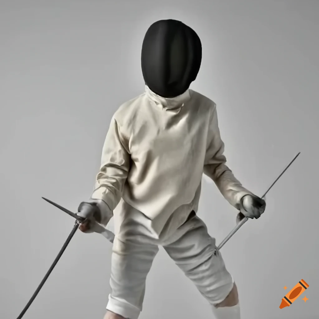 A comical fencer holding a broken sword and making a goofy face on Craiyon