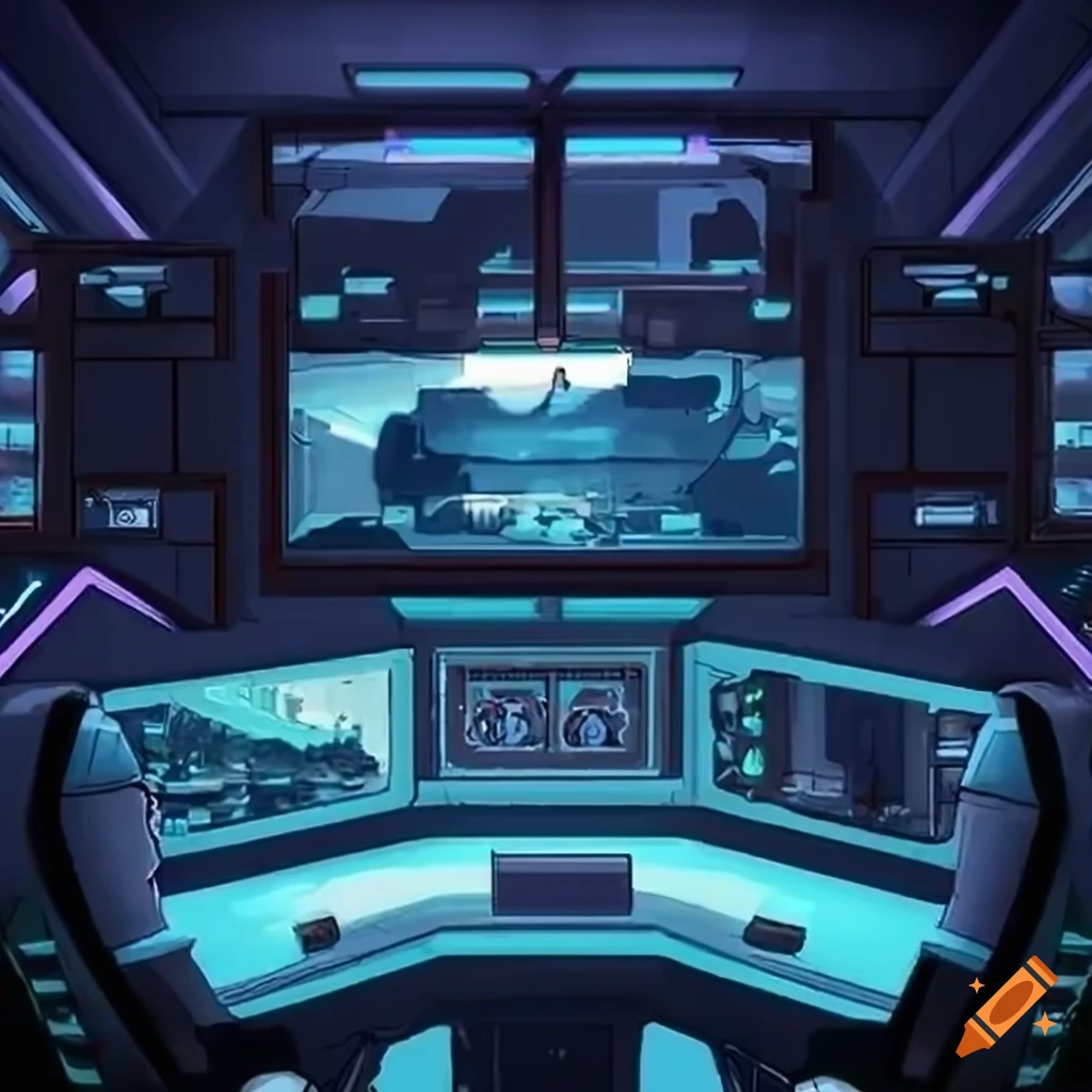 Anime spaceship control-center on Craiyon