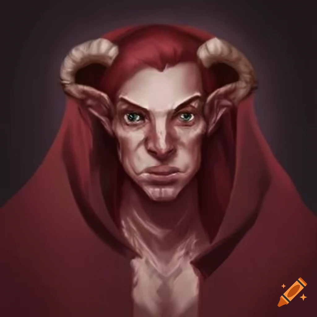Satyr male sorcerer, solemn. dark red cloak on Craiyon