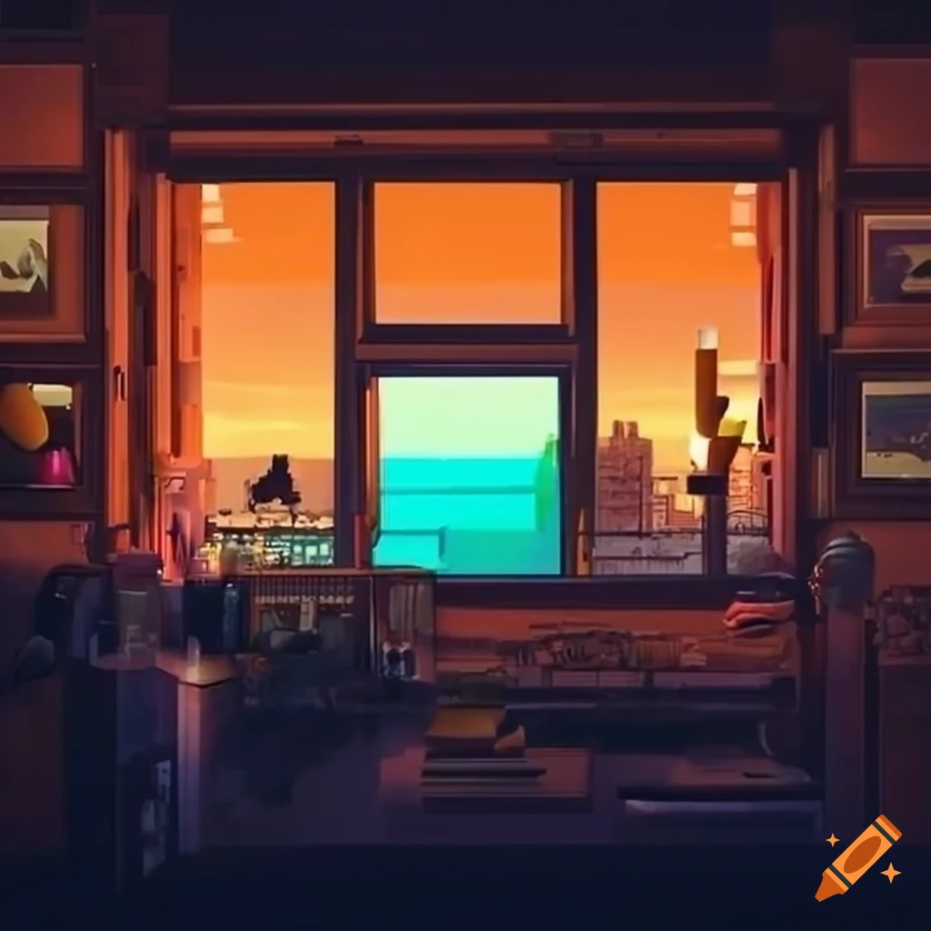 16 bit streaming room with a window view. image size 2560 x 1440 on Craiyon