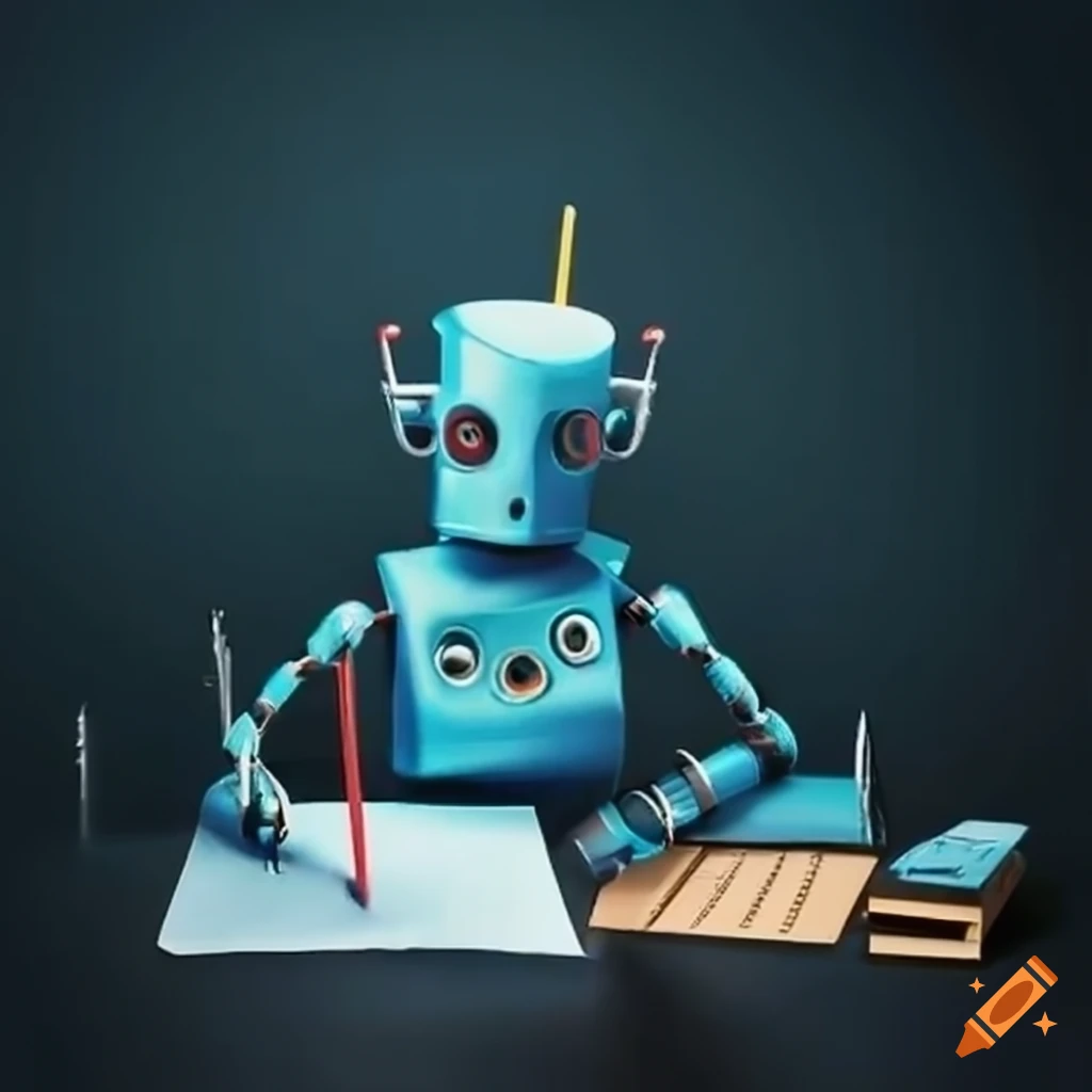 Robots writing on paper on Craiyon