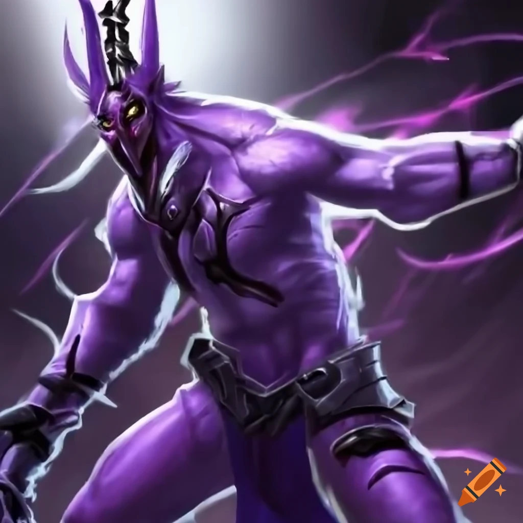 Necros, scourge of the gods (white skin, purple flames, humanoid, long ...