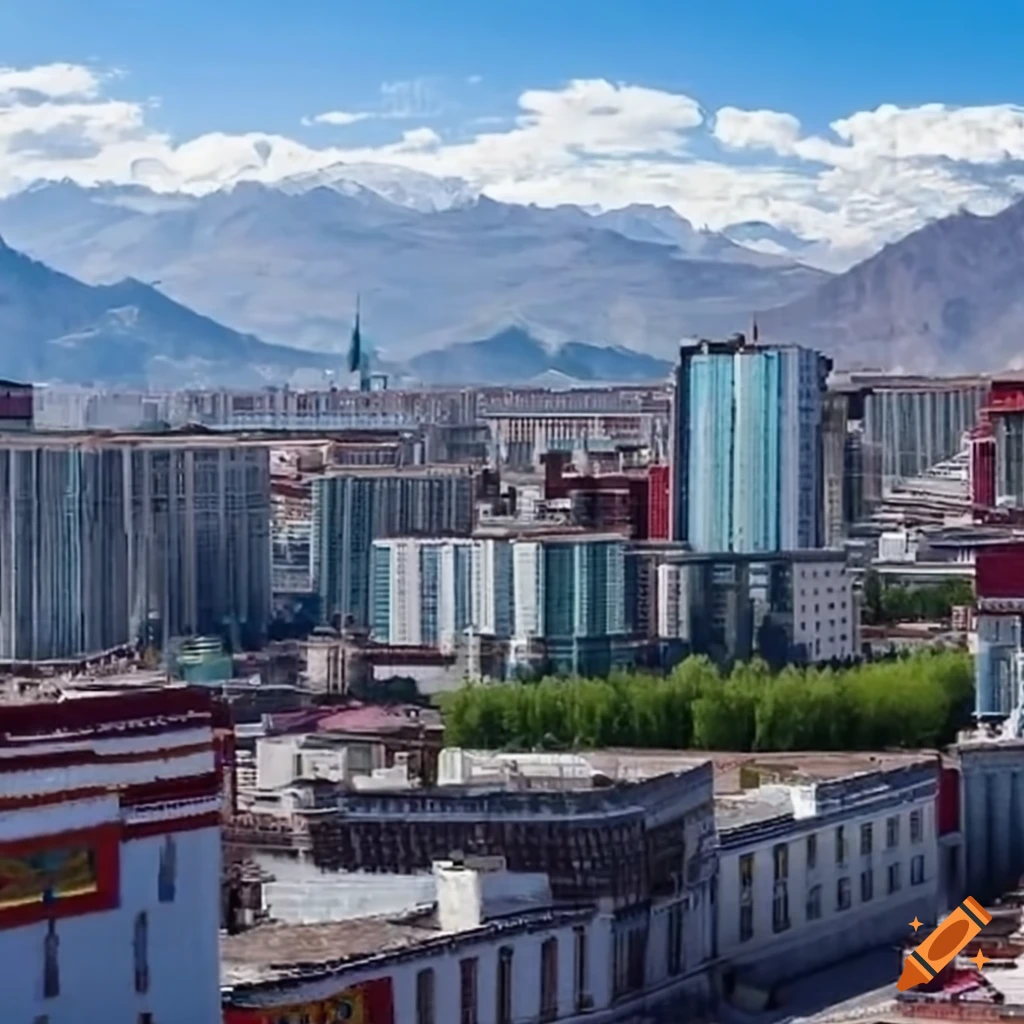 Lhasa, tibet skyline in 2070, featuring modern skyscrapers and green ...